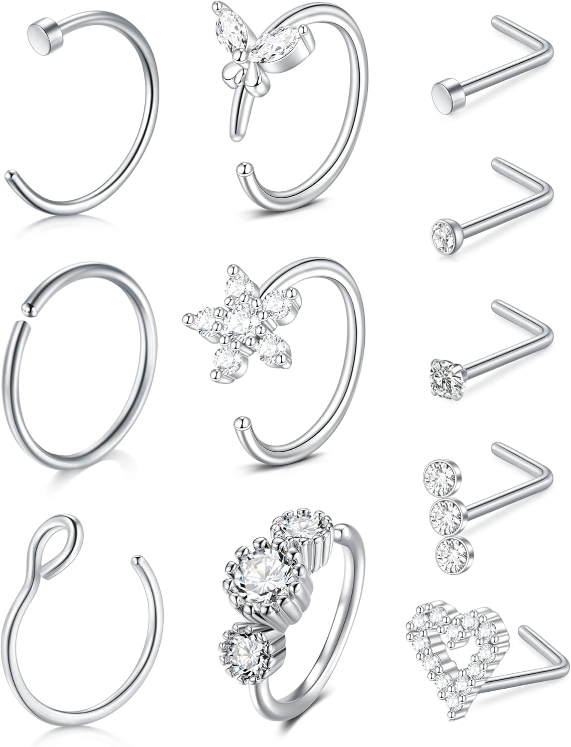 18g 20g 22g Nose Rings Nose Studs Surgical Stainless Steel Screw L ...