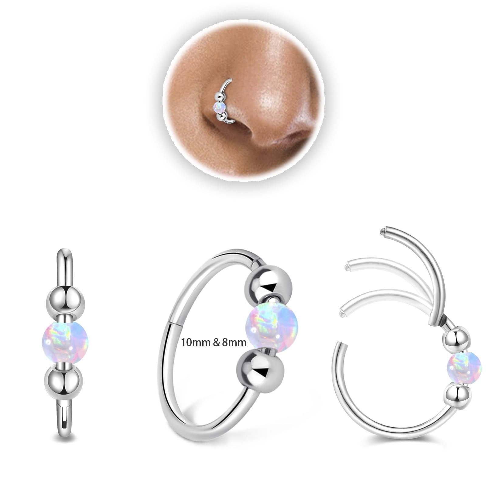 18g Gold Nose Rings Hoops Opal Nose Rings For Women /Real Nose Ring ...