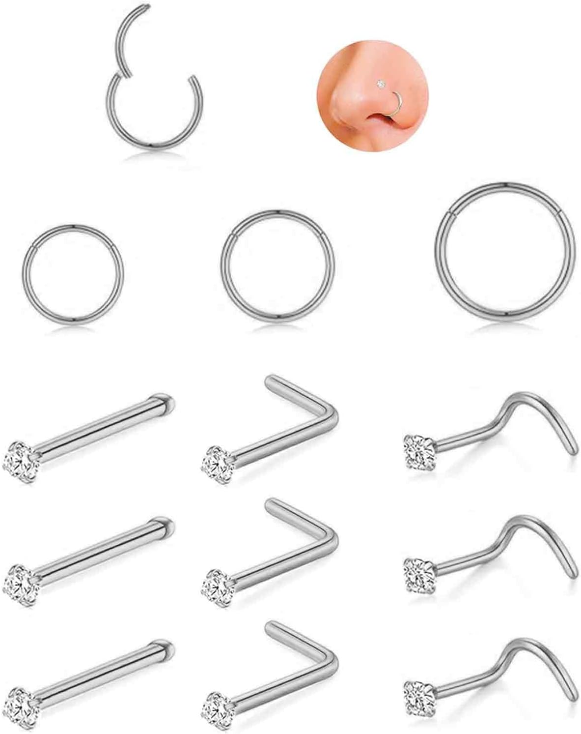 18g Nose Rings Hoop Studs Sets for Discerning Women Men,Hypoallergenic ...
