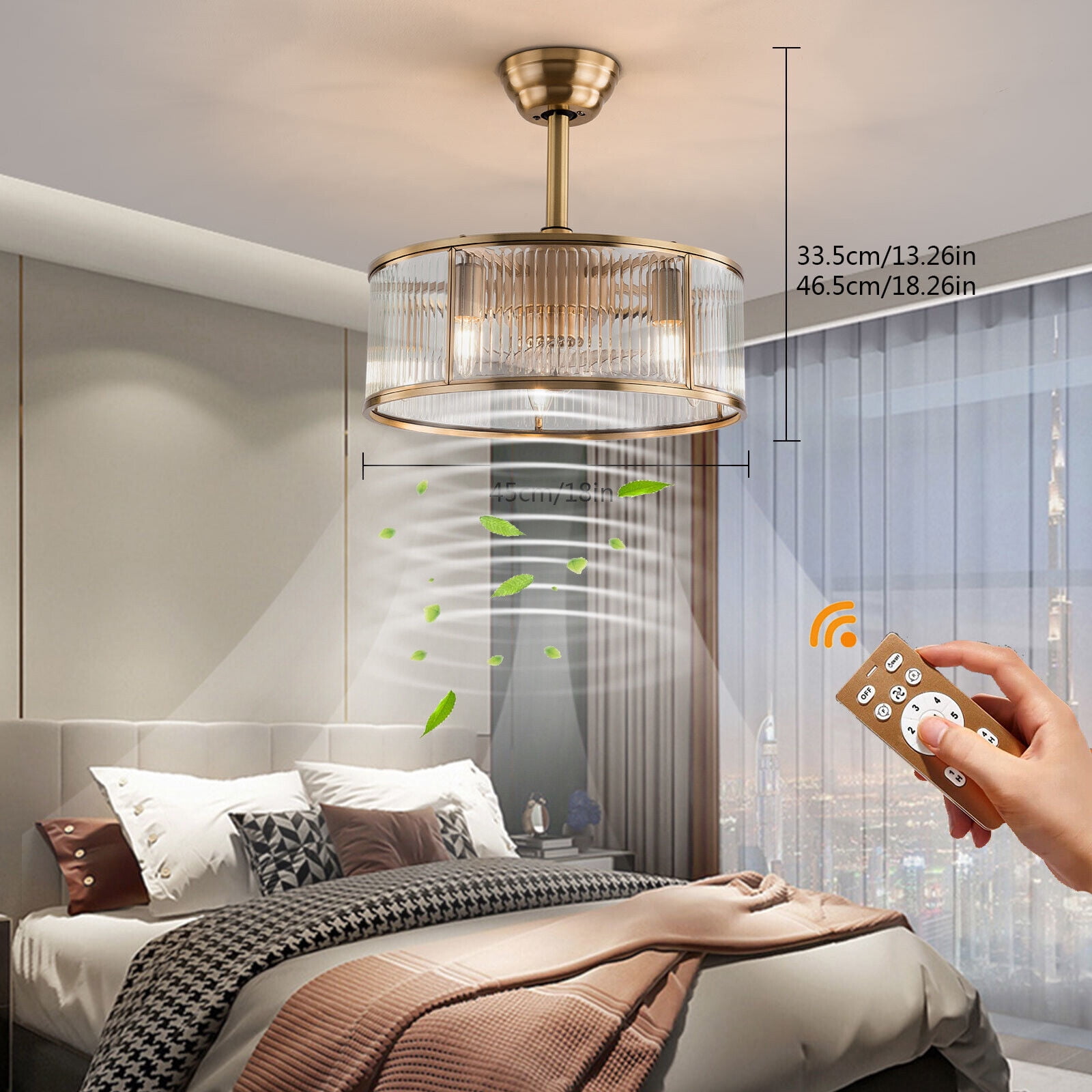 18in 40W Ceiling Fan Light Caged Fan Lamp Chandelier Fixture Remote ...