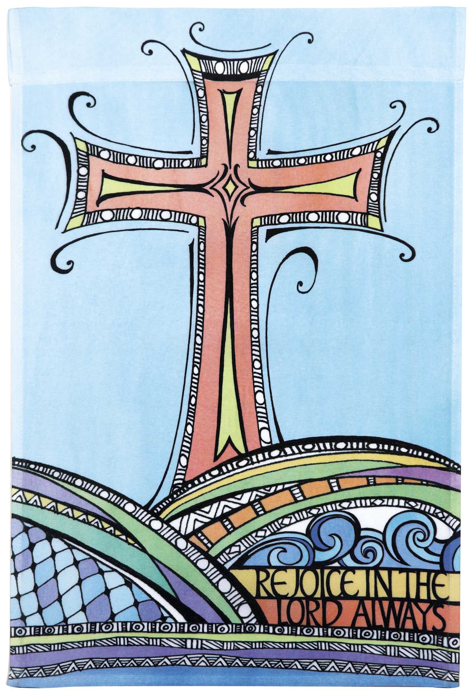 18in Colorful Rainbow Cross Garden Flag Rejoice In The Lord Always ...