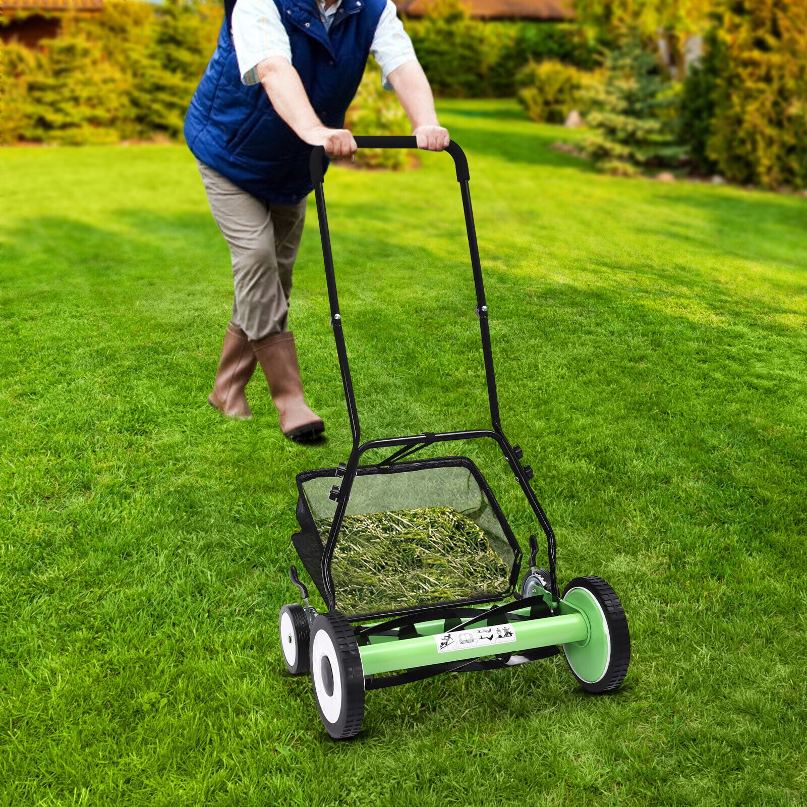 18in Modern Lawnmower Manual Four-wheeled Lawn Mower Freestanding Push ...