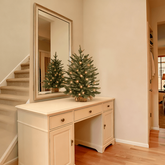 18in Pre-Lit Green Artificial Christmas Tree, 45cm Flame Retardant ...