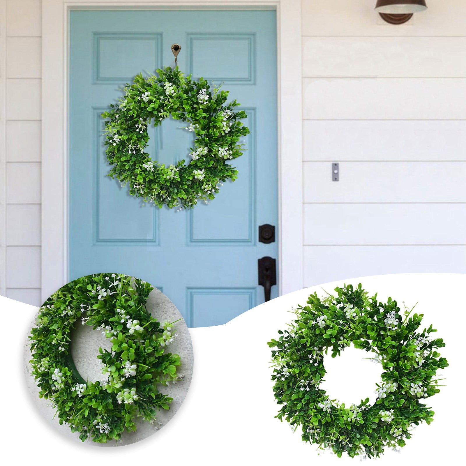 18inch Boxwood Spring Wreath Front Door Artificial Green Spring Summer ...