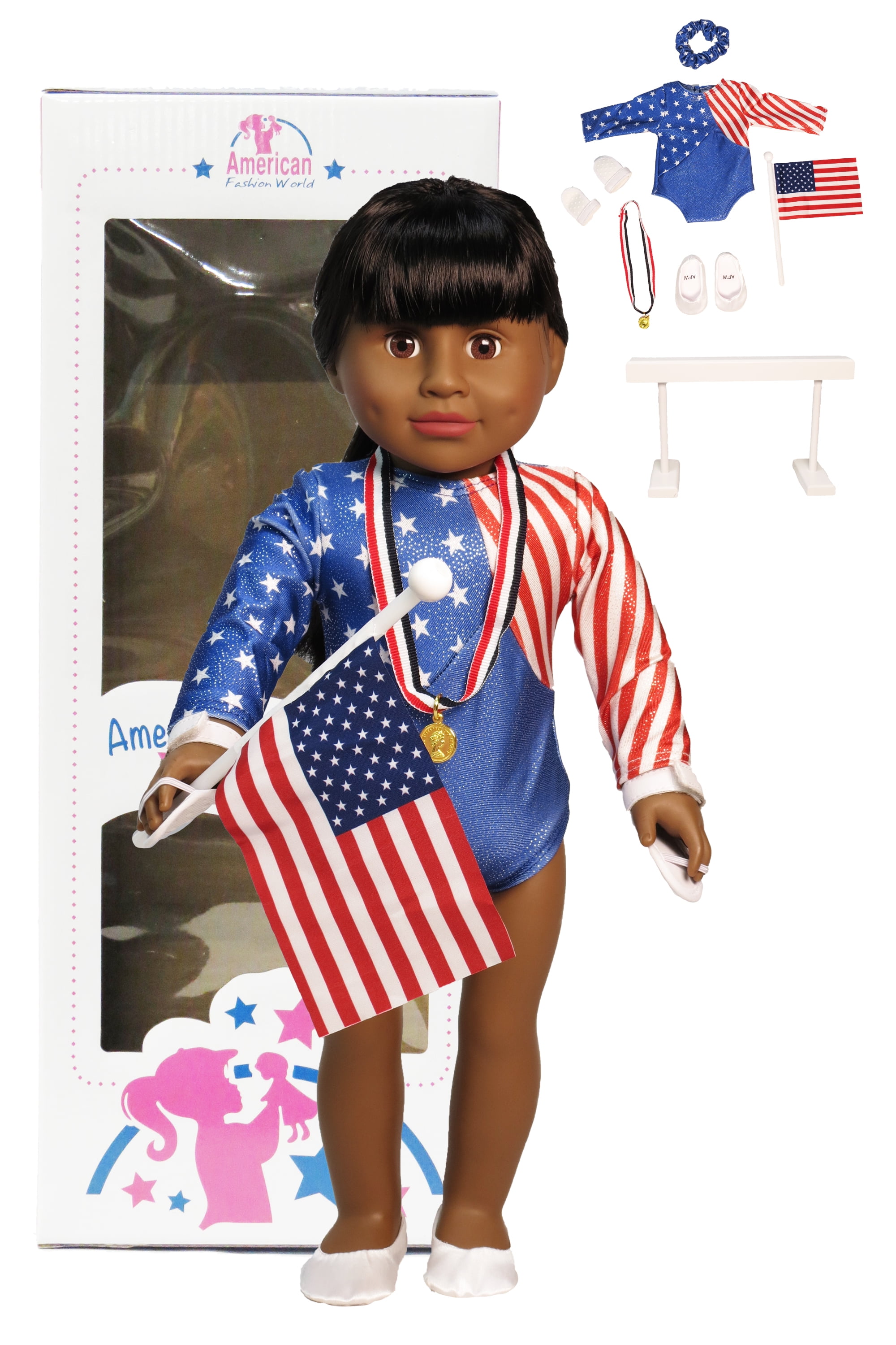 18inch Doll Mila USA Gymnast Complete Gymnastic Set | American Fashion ...