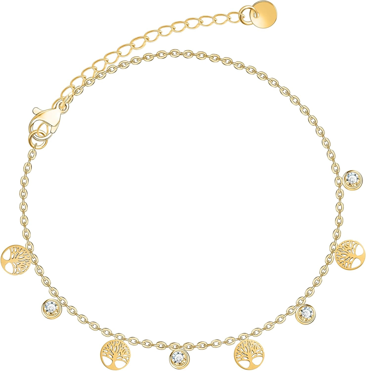18k 14k gold Plated Dainty Coin Lifetree Anklet for Women Drop Zircon ...