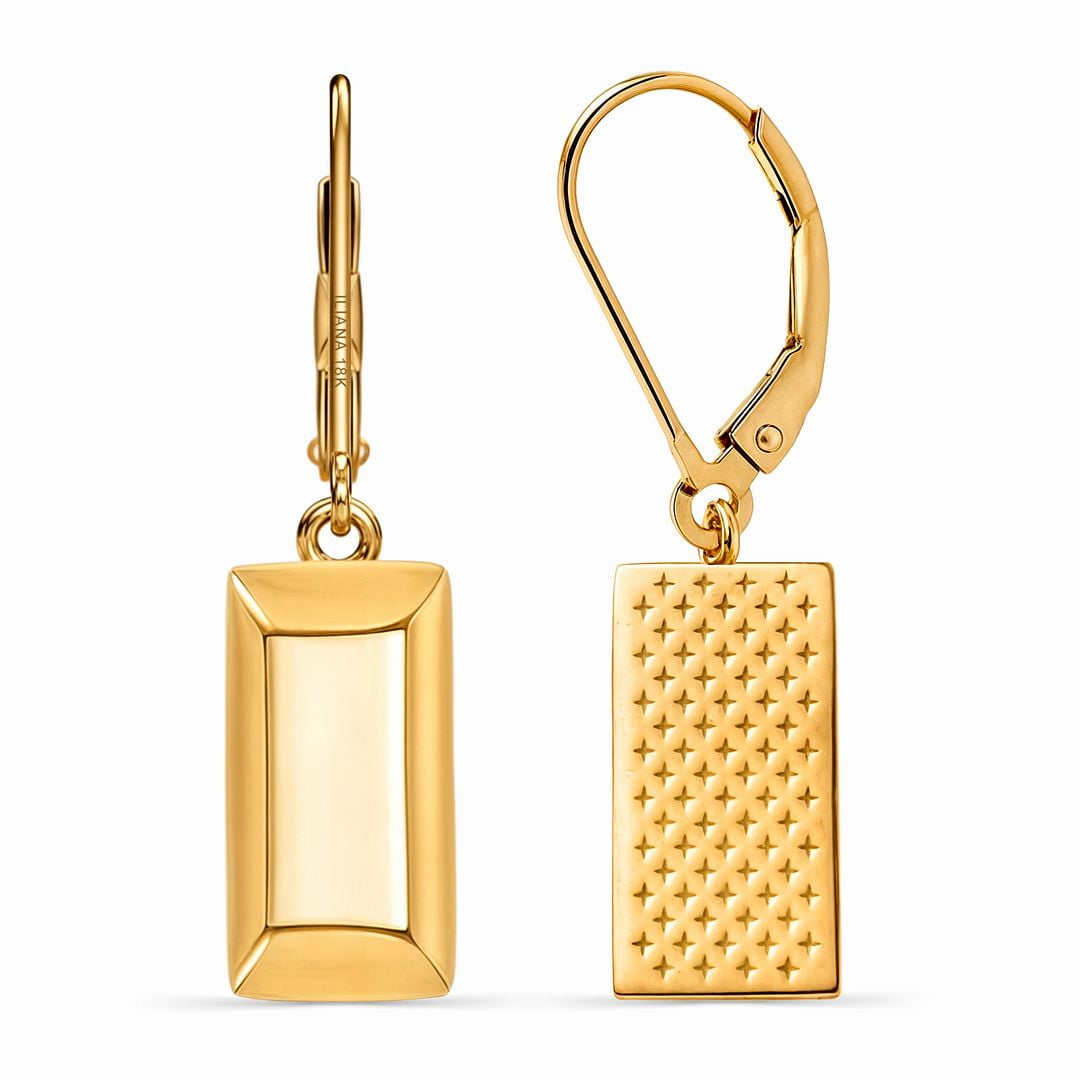 18k Gold Earrings for Women - 18 k Real Pure Gold Bar Earrings Dangle ...