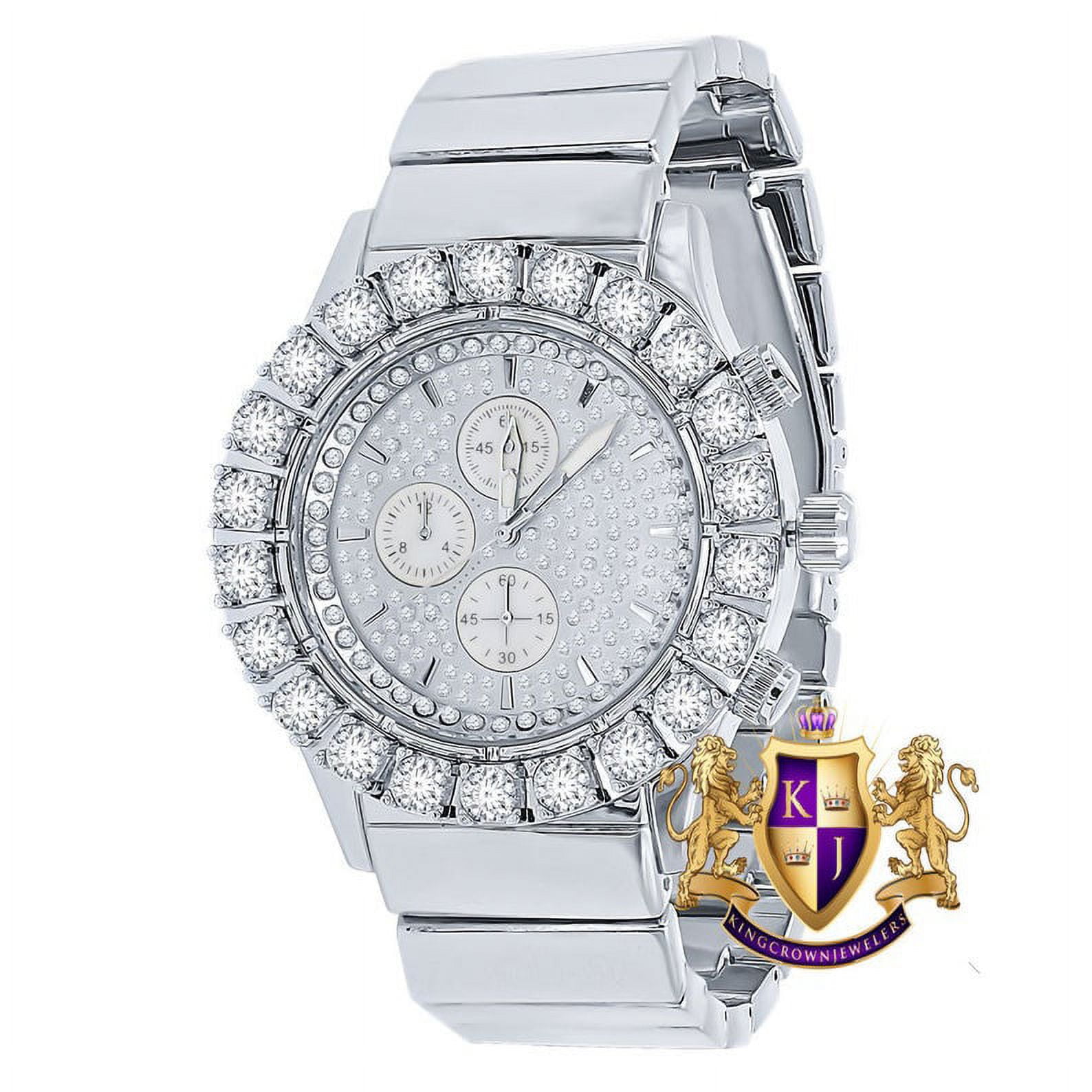 18k Gold Finish Simulated Diamond Stainless Steel Back Water Resistance ...