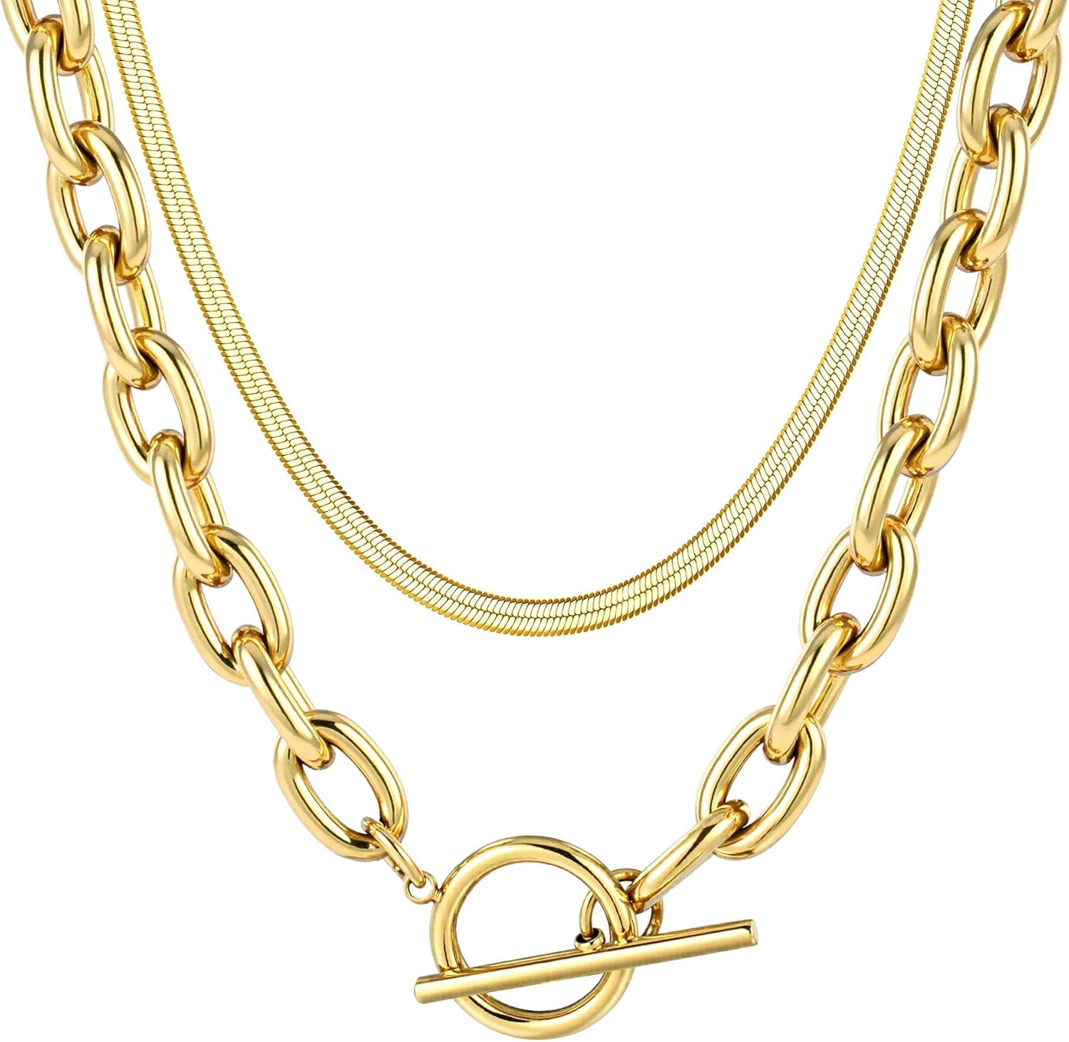 18k Gold Layered Chunky Paperclip Chain Necklace Non Tarnish Toggle ...