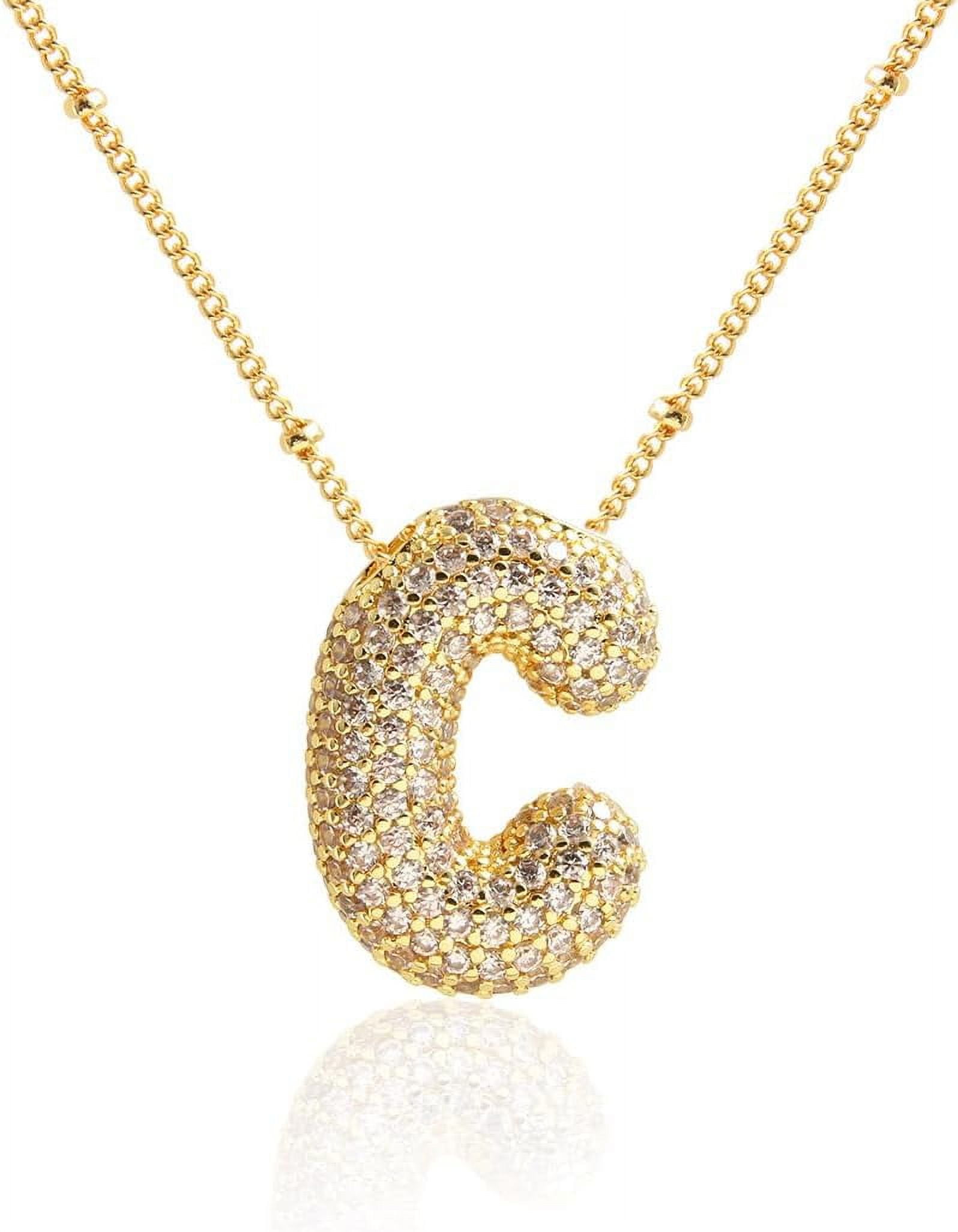 Z ZACHÉ Bubble Initial Necklace 18K Gold Plated - Dainty Cubic Zirconia ...