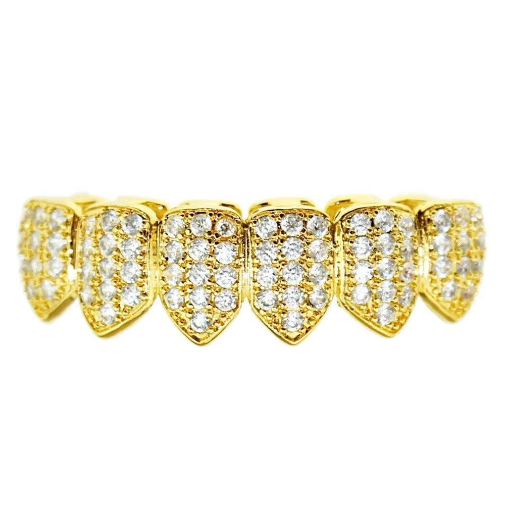 18k Gold Plated Bling Grillz Bottom CZ Cubic Zirconia Micro Pave Teeth ...