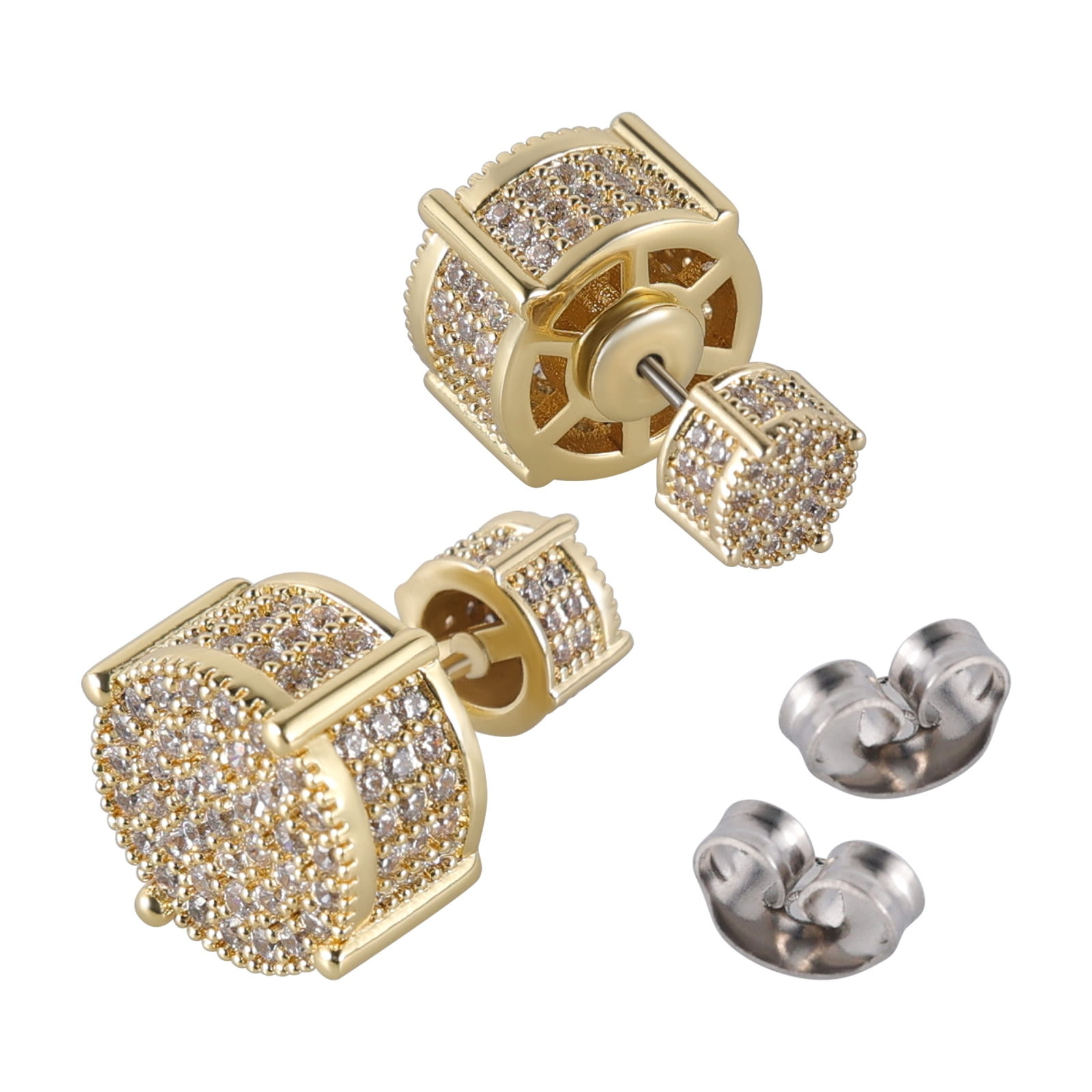 18k Gold Plated Double Sided CZ Stud Earrings, Reversible Cubic ...