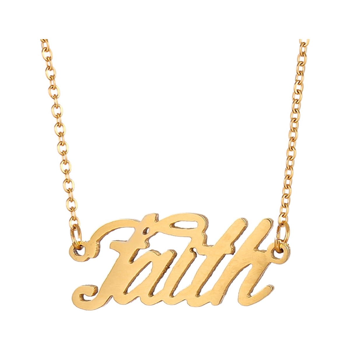 18k Gold Plated Faith Name Plate Word Necklace Family Kid Names Jewelry ...