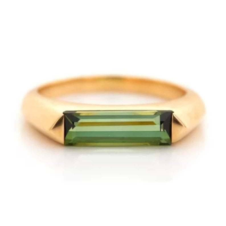 18k Gold Plated Green Tourmaline Baguette Ring,Silver Tourmaline Baguette Cocktail Wedding Ring ...