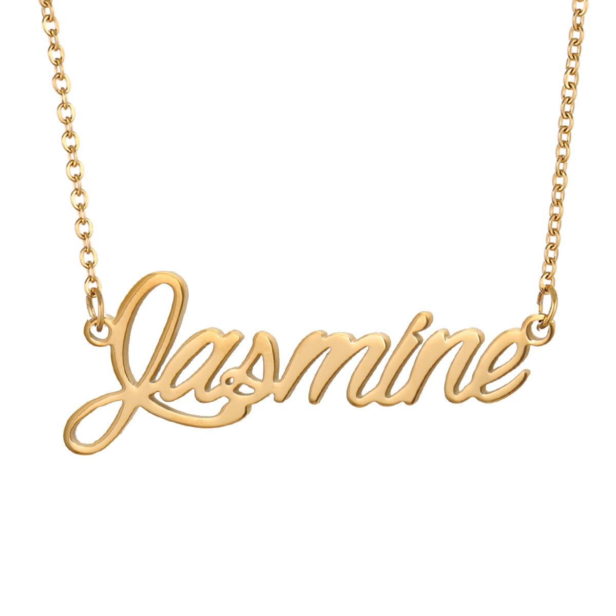 18k Gold Plated Jasmine Name Necklace Initial Pendant Necklace Family ...