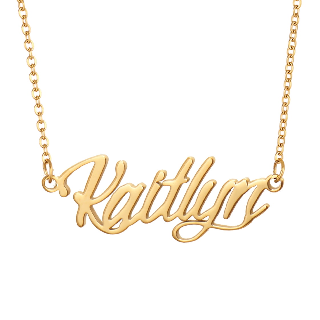 18k Gold Plated Kaitlyn Name Necklace Initial Pendent Family Kid Names ...