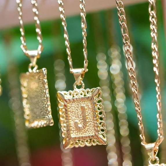 18k Gold Plated Square Lace Letter Pendant Necklace for Men & Women ...