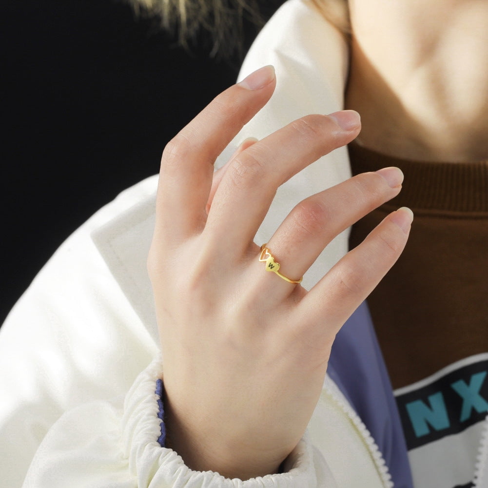 18k Gold Plated Stainless Steel Double Love Ring: Hollow Design, Simple ...