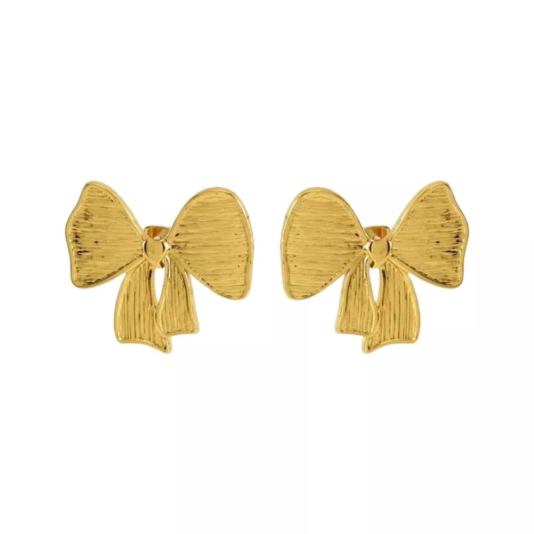 18k Gold Plated Stainless Steel Hammered Statement Bow Stud Earring ...