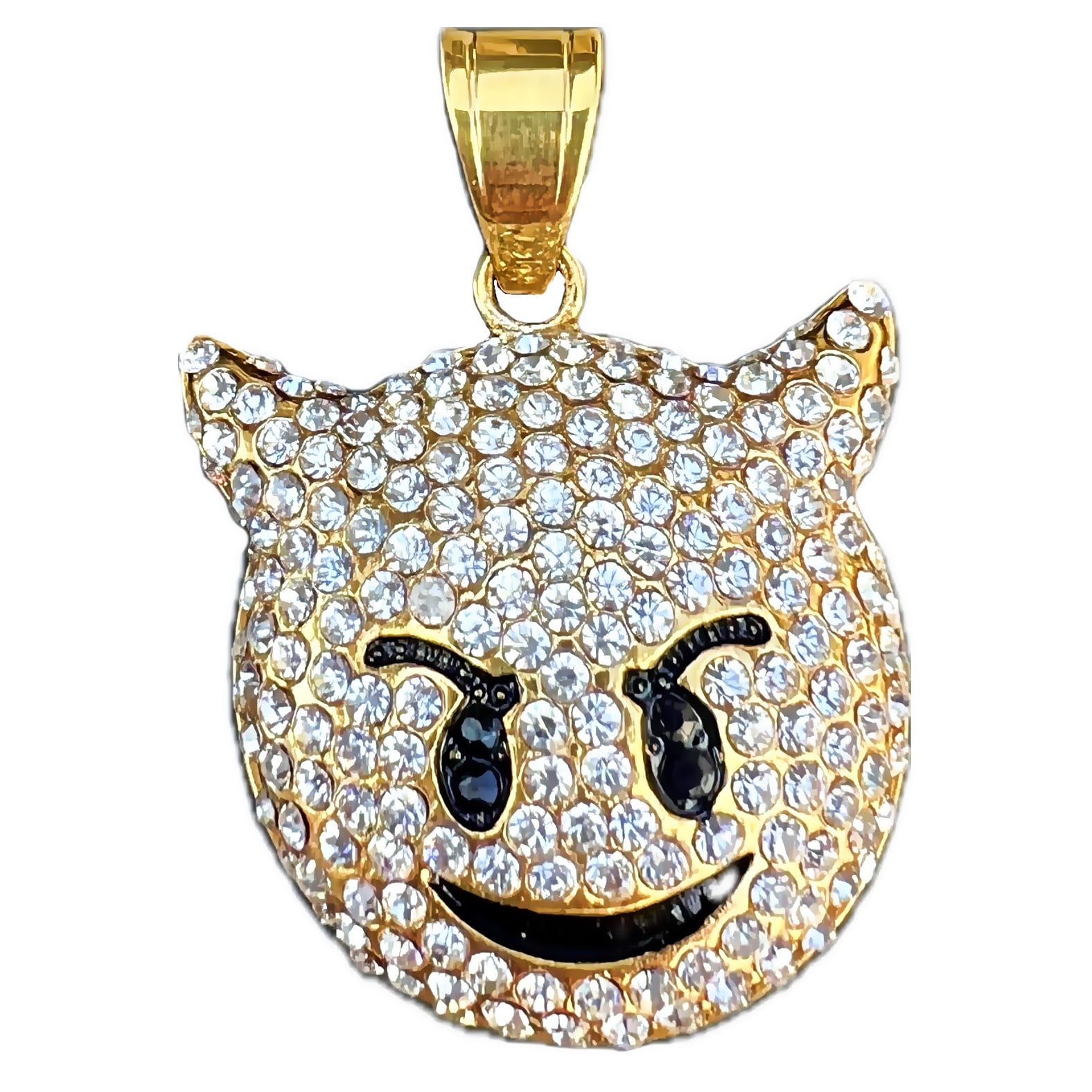 18k Gold Plated over 316L Stainless Steel Devil Emoji Pendant Iced CZ ...