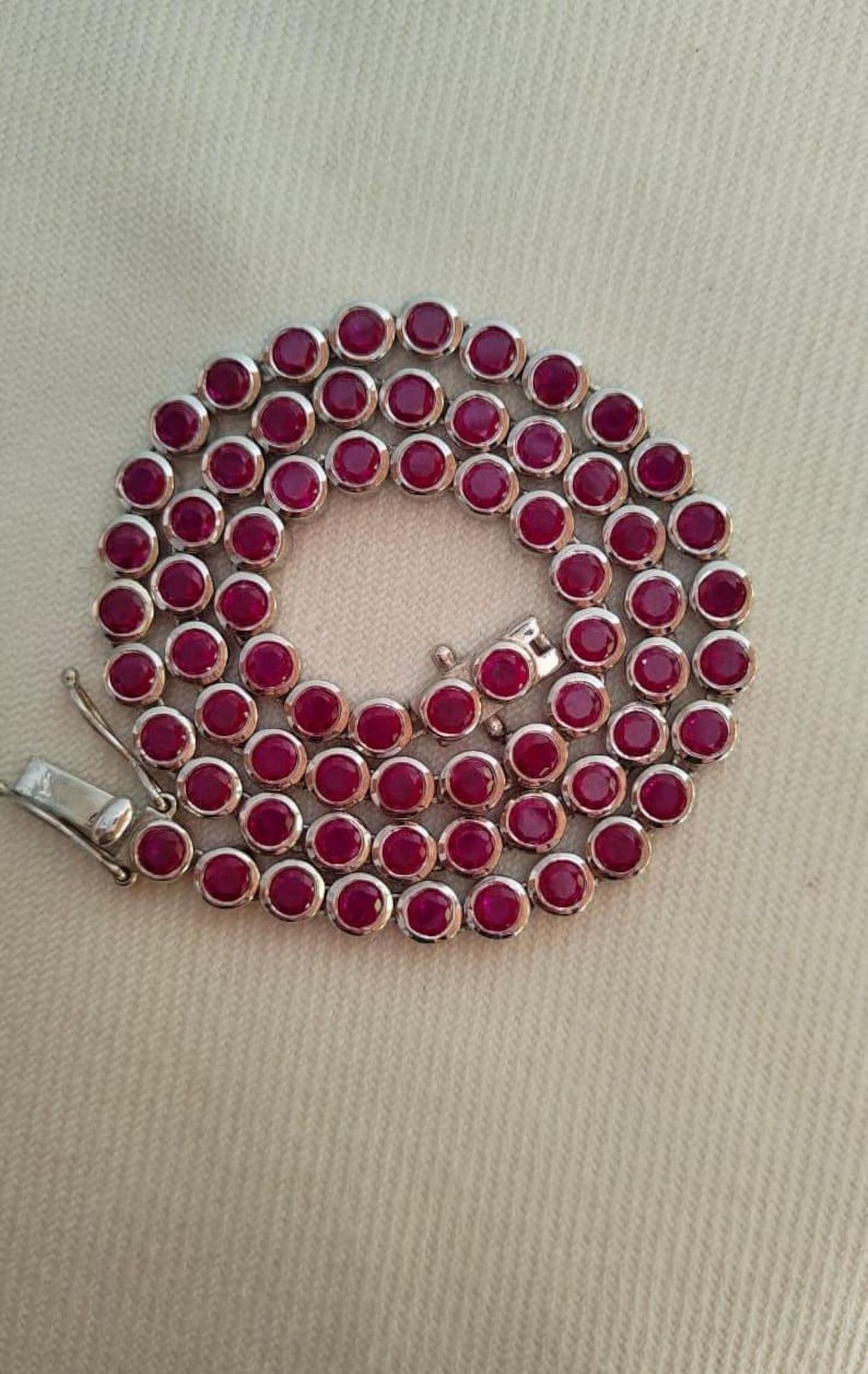 18k Lab Ruby Round Tennis Necklace,Yellow Gold Lab Ruby Round Tennis ...