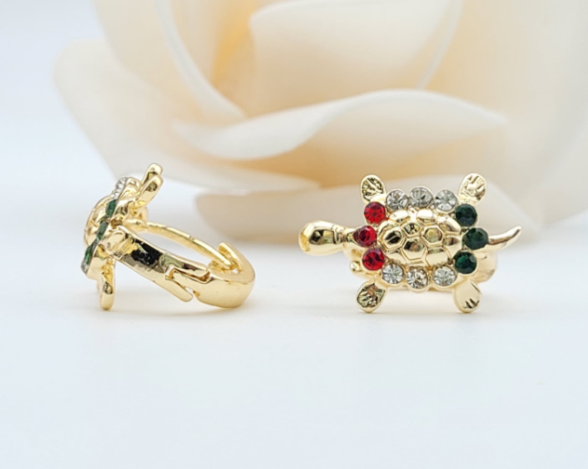 18k Layered Real Gold Filled round turtle huggies earrings colors stone ...