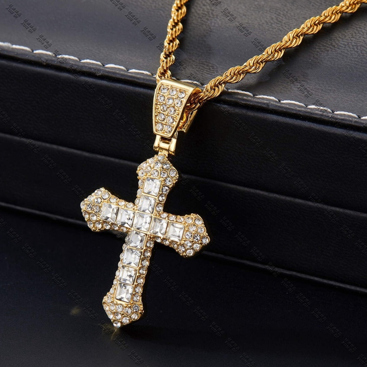 18k Layered Real Gold Plated icedout hip hop cross pendant with ...