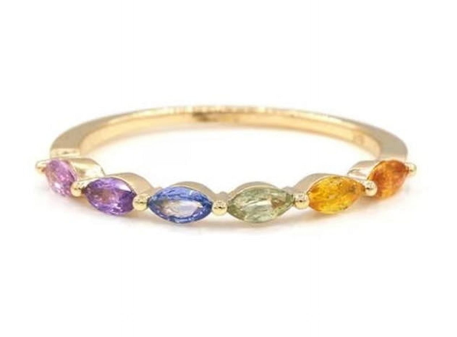 18k Multi Rainbow Sapphire Ring,Full Eternity Band Ring,wedding Round ...