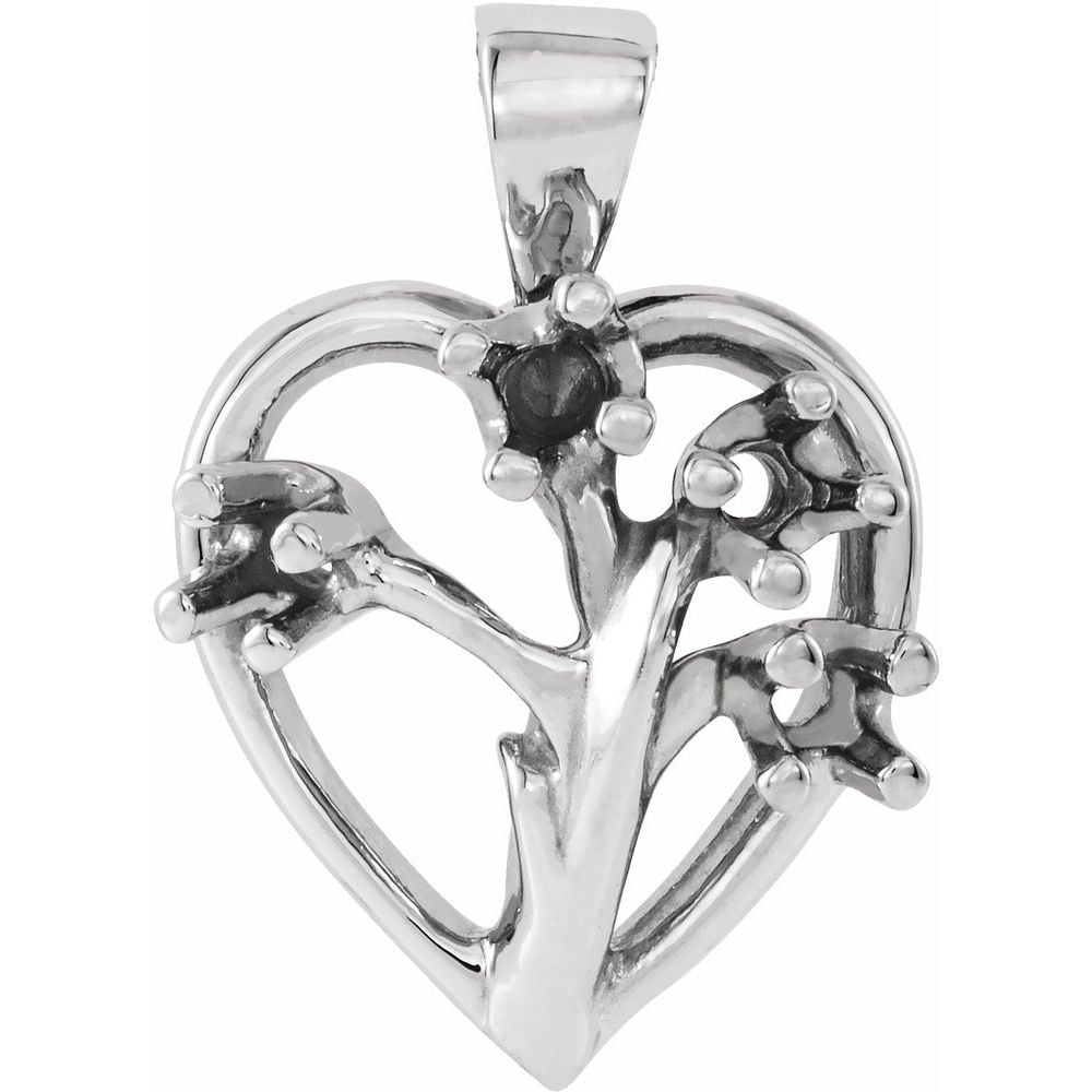 18k Palladium White Gold (No Nickel) 4-Stone Family Tree Heart Shape ...