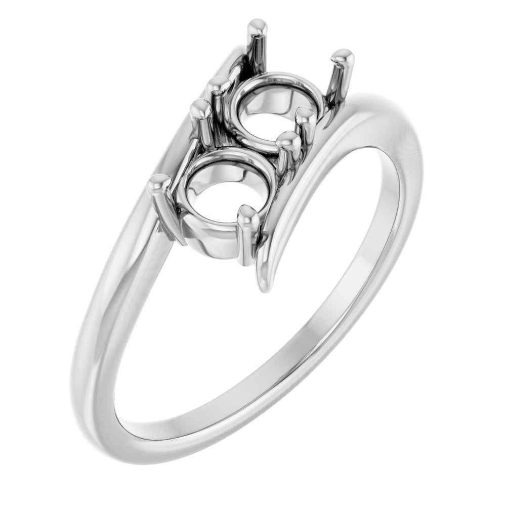 18k Palladium White Gold (No Nickel) 5.2mm Round Shape 2 Two-Stone ...