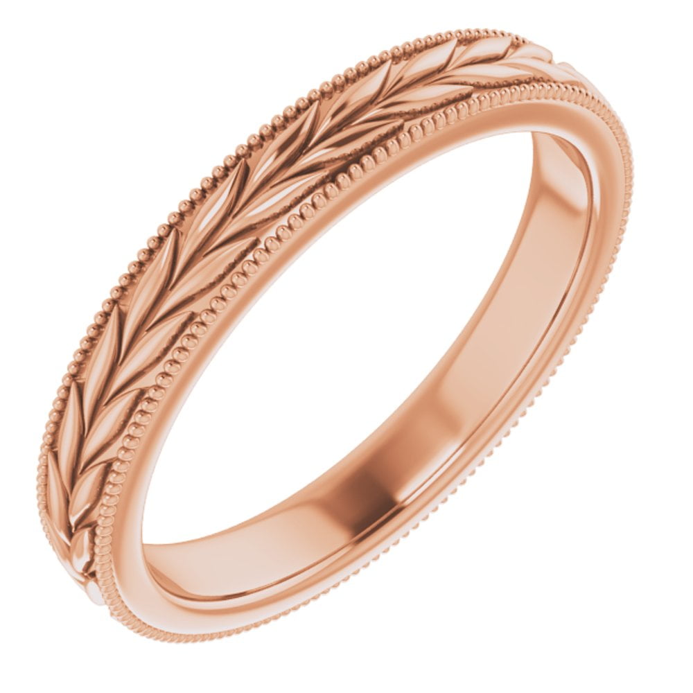 18k Rose Gold 3mm Leaf Pattern Bridal Wedding Engagement Anniversary ...