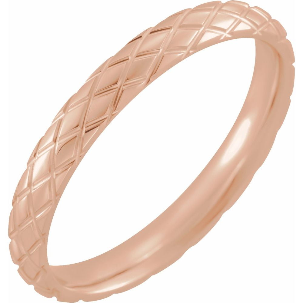 18k Rose Gold 3mm Rhombus Patterned Bridal Wedding Engagement ...