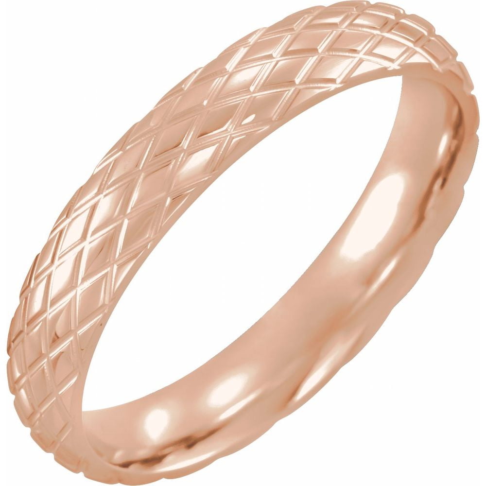 18k Rose Gold 4mm Rhombus Patterned Bridal Wedding Engagement ...