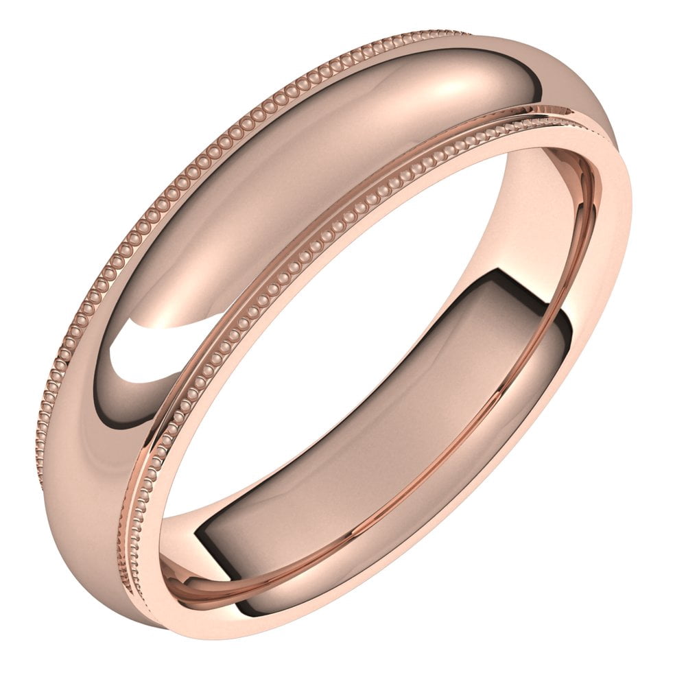 18k Rose Gold 5mm Milgrain Half Round Shape Comfort Fit Edge Classic ...