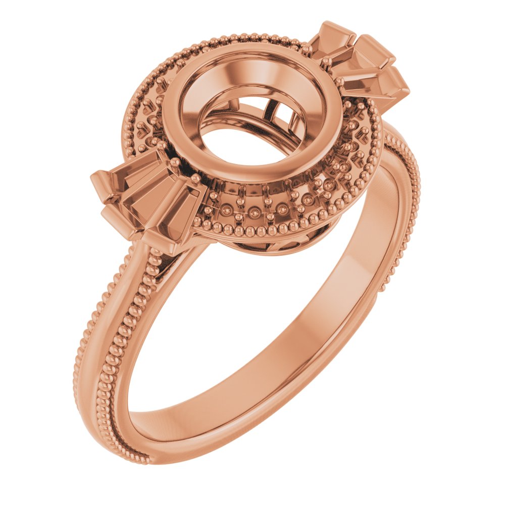 18k Rose Gold 6.5mm Round Shape Vintage-Inspired Halo-Style Bridal ...