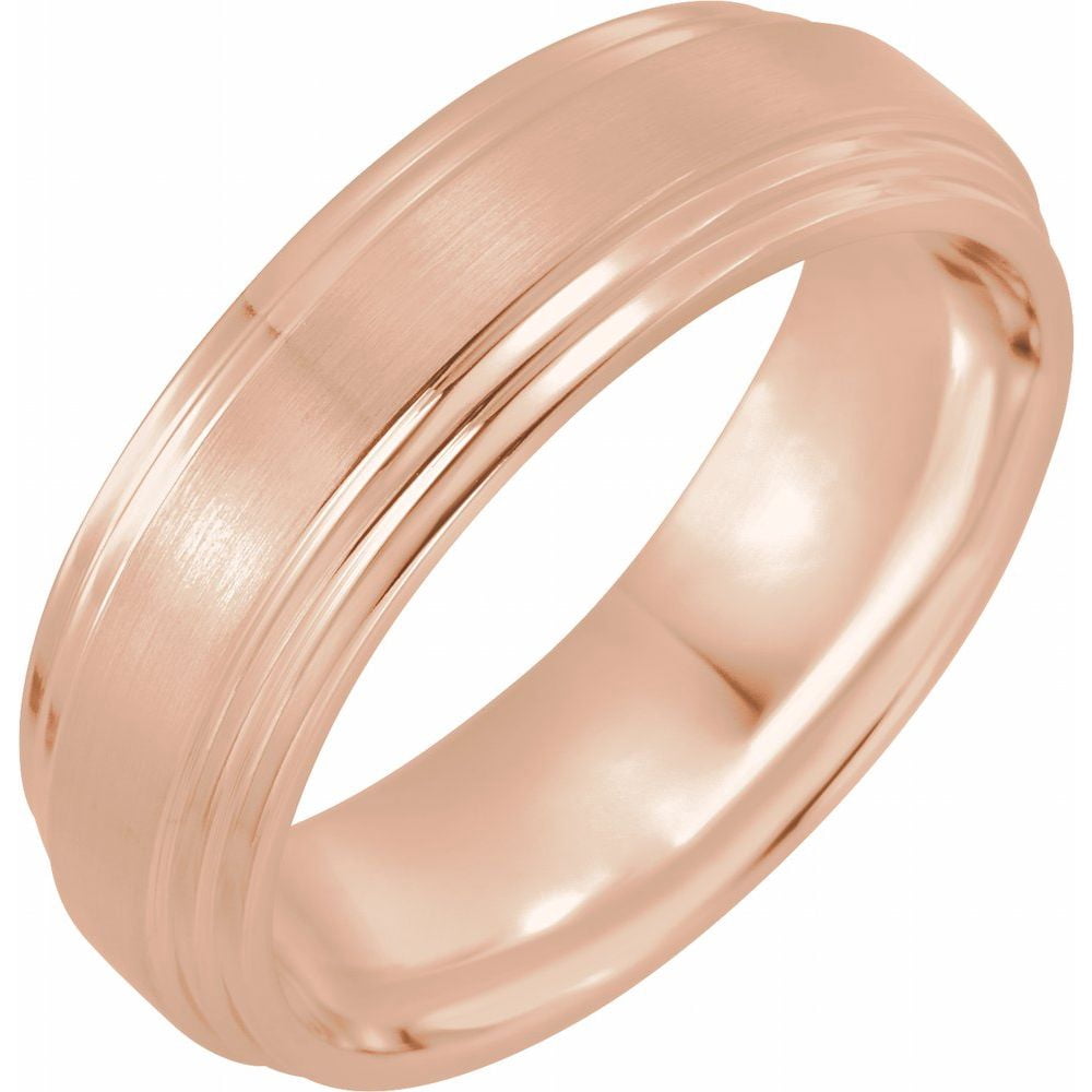 18k Rose Gold 7mm Double Beveled-Edge Bridal Wedding Engagement ...