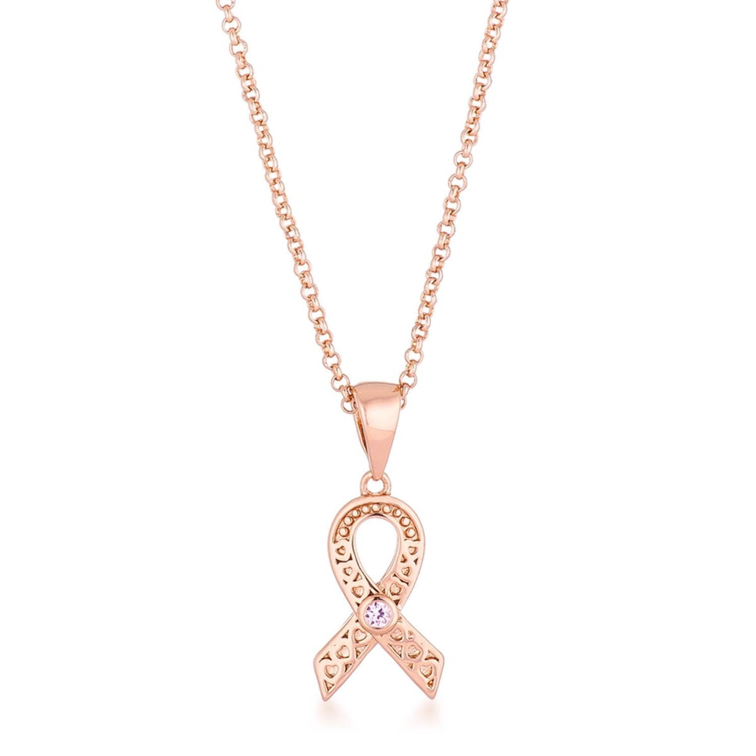 18k Rose Gold Plated Heart Filigree Breast Cancer Awareness Ribbon ...