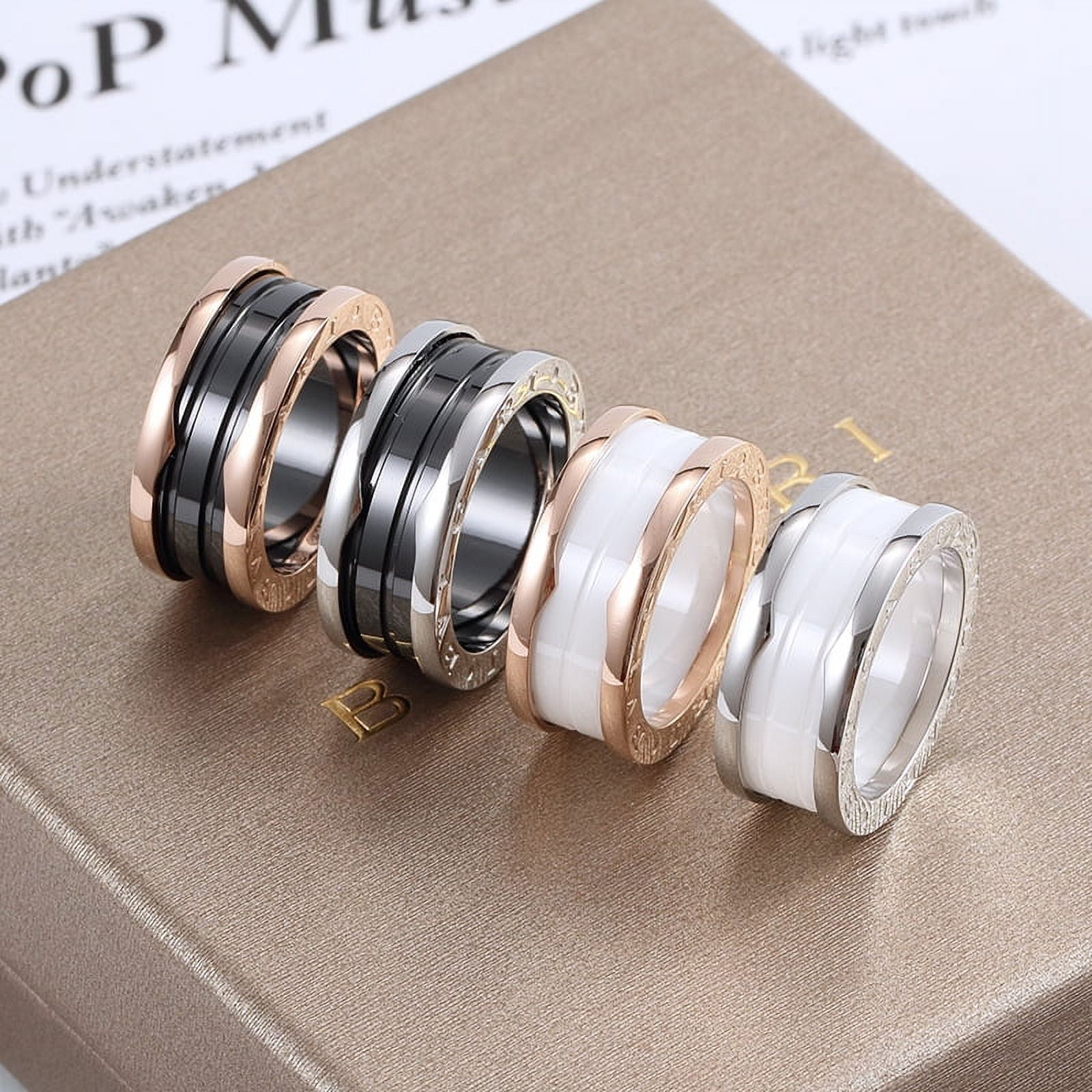 18k Rose and White Gold Women's and Men's Ring Black Ceramic Spiral and ...