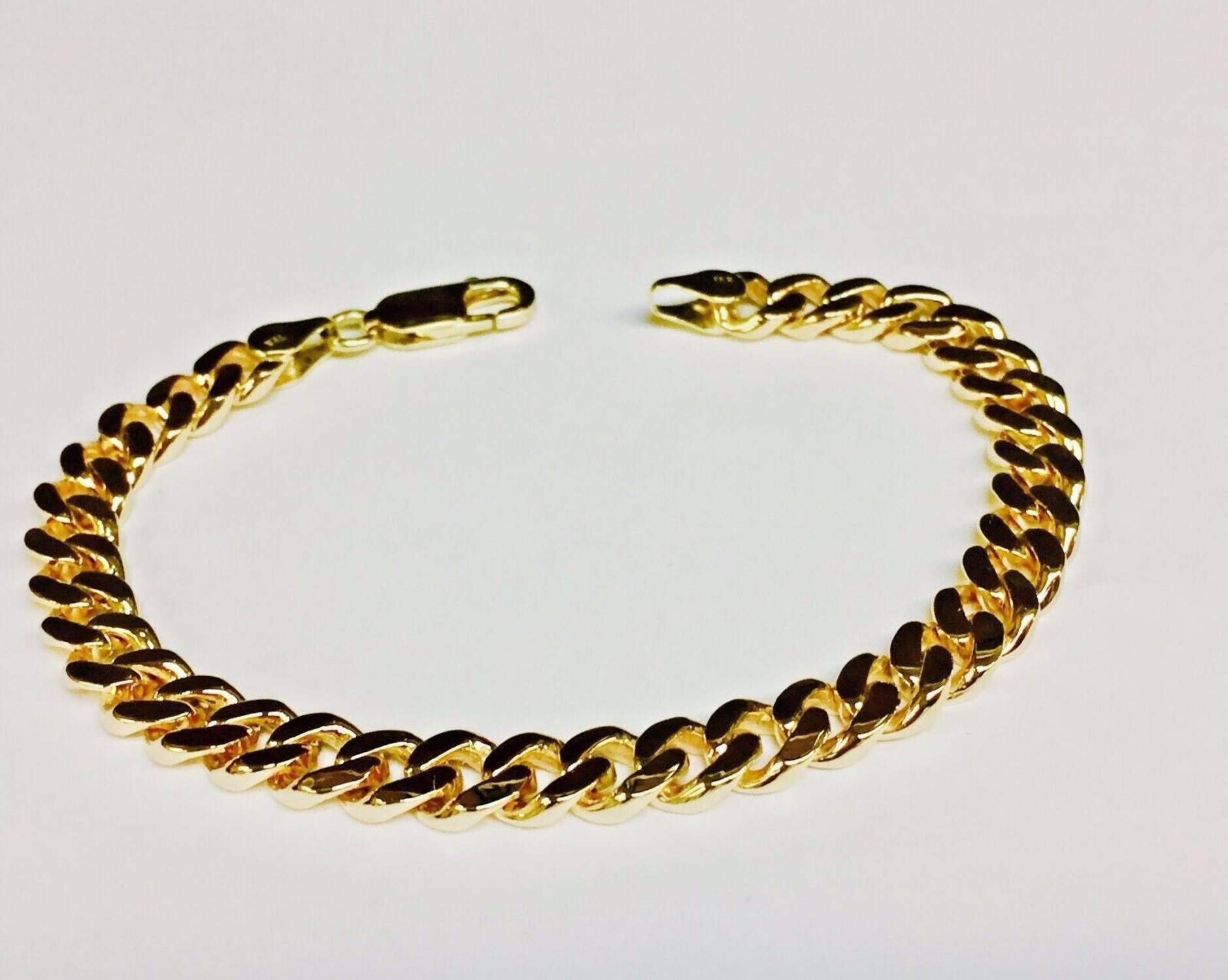 18k Solid Yellow Gold Handmade 8mm Curb Link Bracelet, 9", Approx 43g - Walmart.com