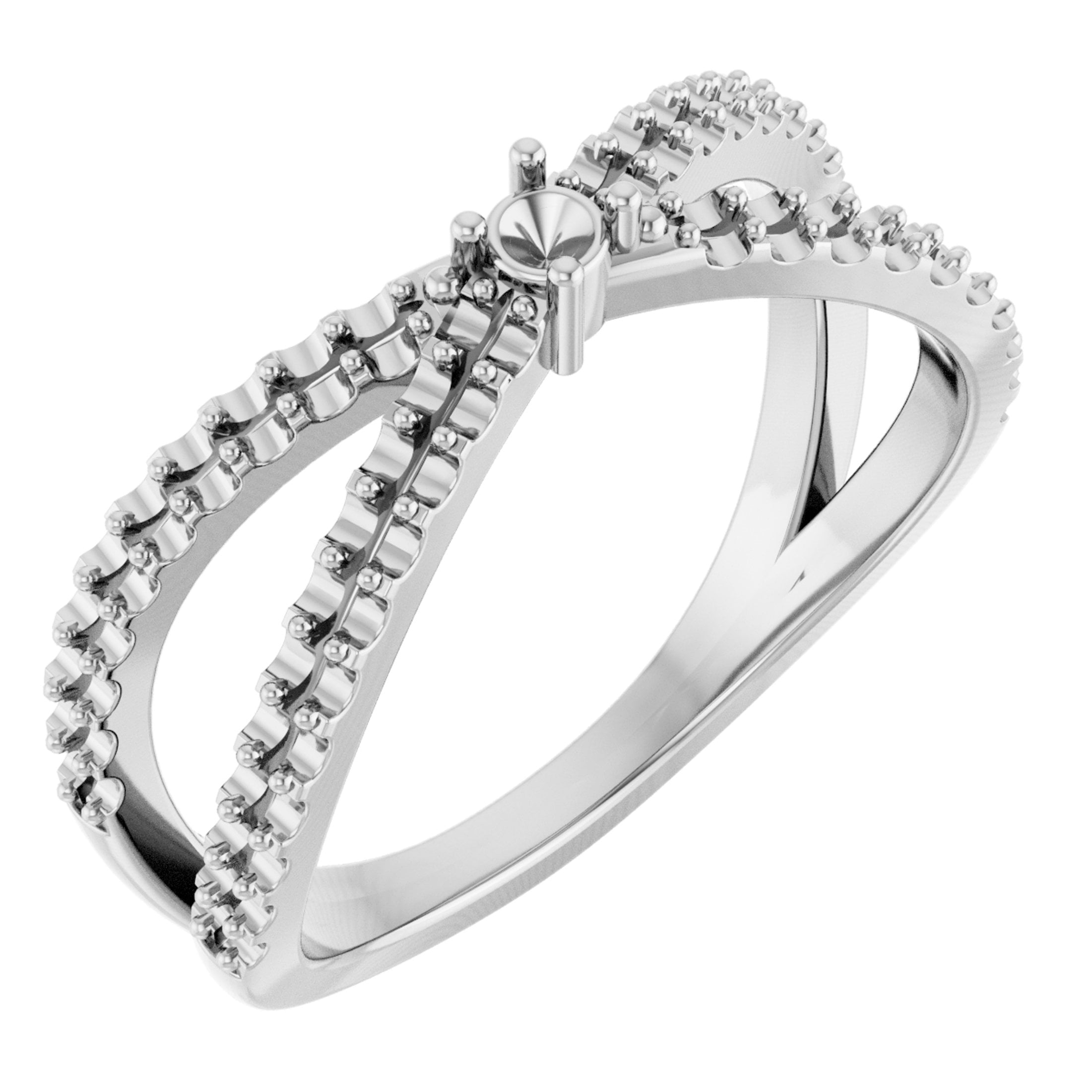 18k White Gold 1 One-Stone Family Criss-Cross Freeform Bypass Fashion ...