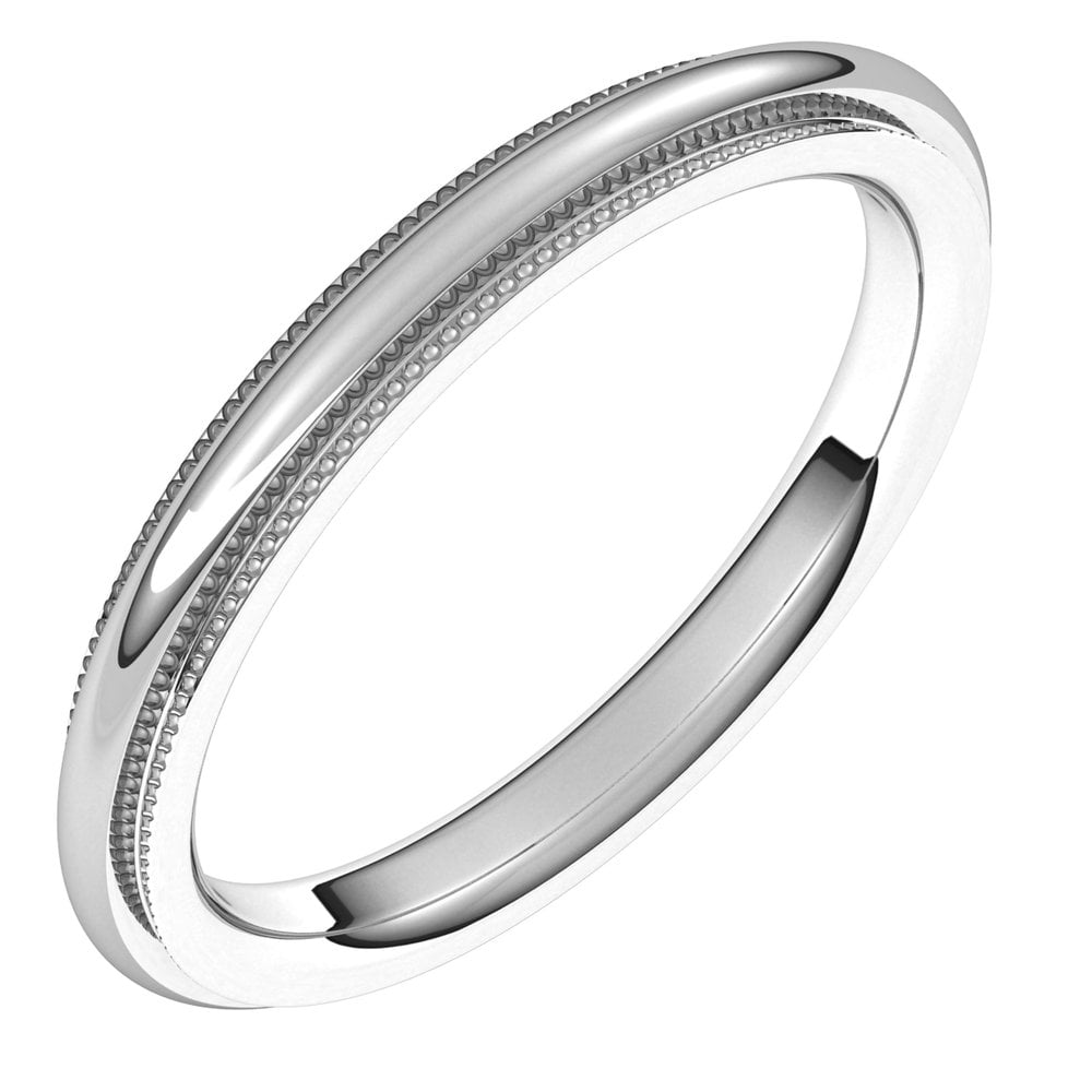 18k White Gold 2.5mm Milgrain Half Round Shape Comfort Fit Edge Classic ...
