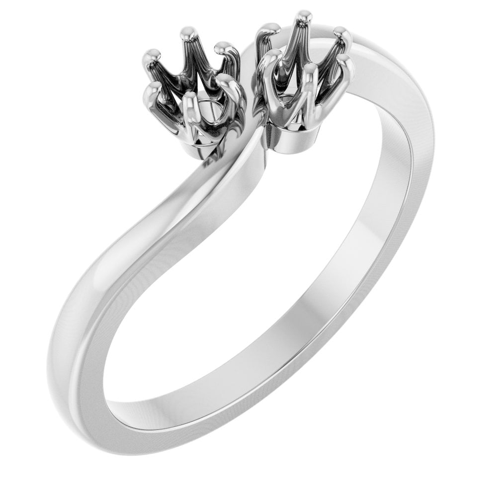 18k White Gold 3.5mm Round Shape 2 Two-Stone Bridal Wedding Engagement ...