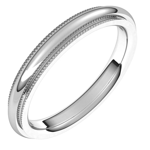 18k White Gold 3mm Milgrain Half Round Shape Comfort Fit Edge Classic ...