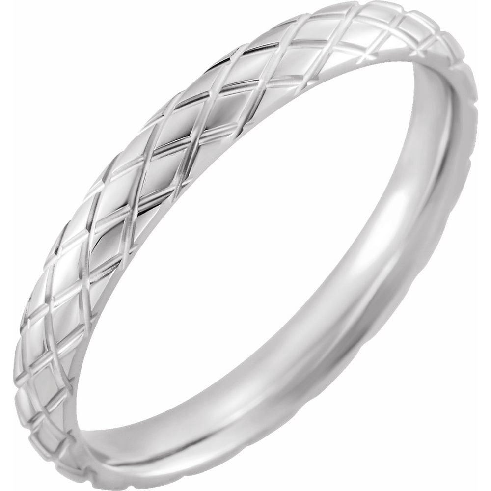 18k White Gold 3mm Rhombus Patterned Bridal Wedding Engagement ...