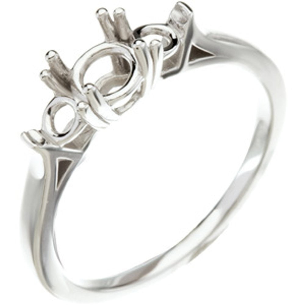 18k White Gold 4.4mm Round Shape Center 3 Three-Stone Bridal Wedding ...