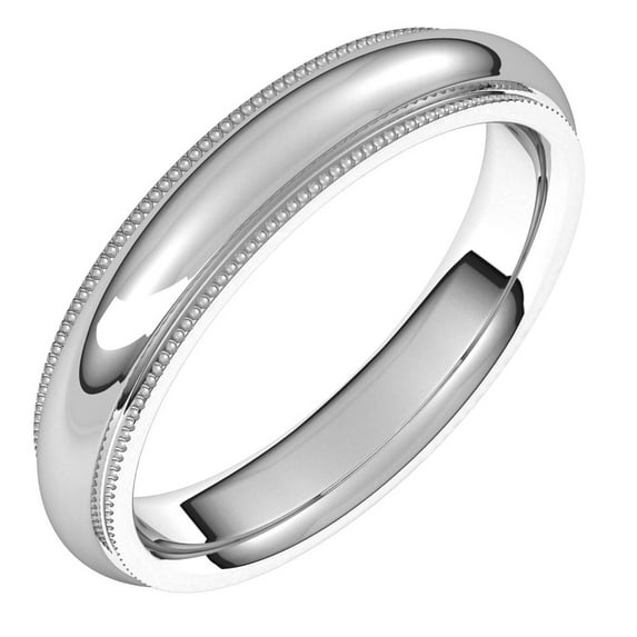 18k White Gold 4mm Milgrain Half Round Shape Comfort Fit Edge Classic ...