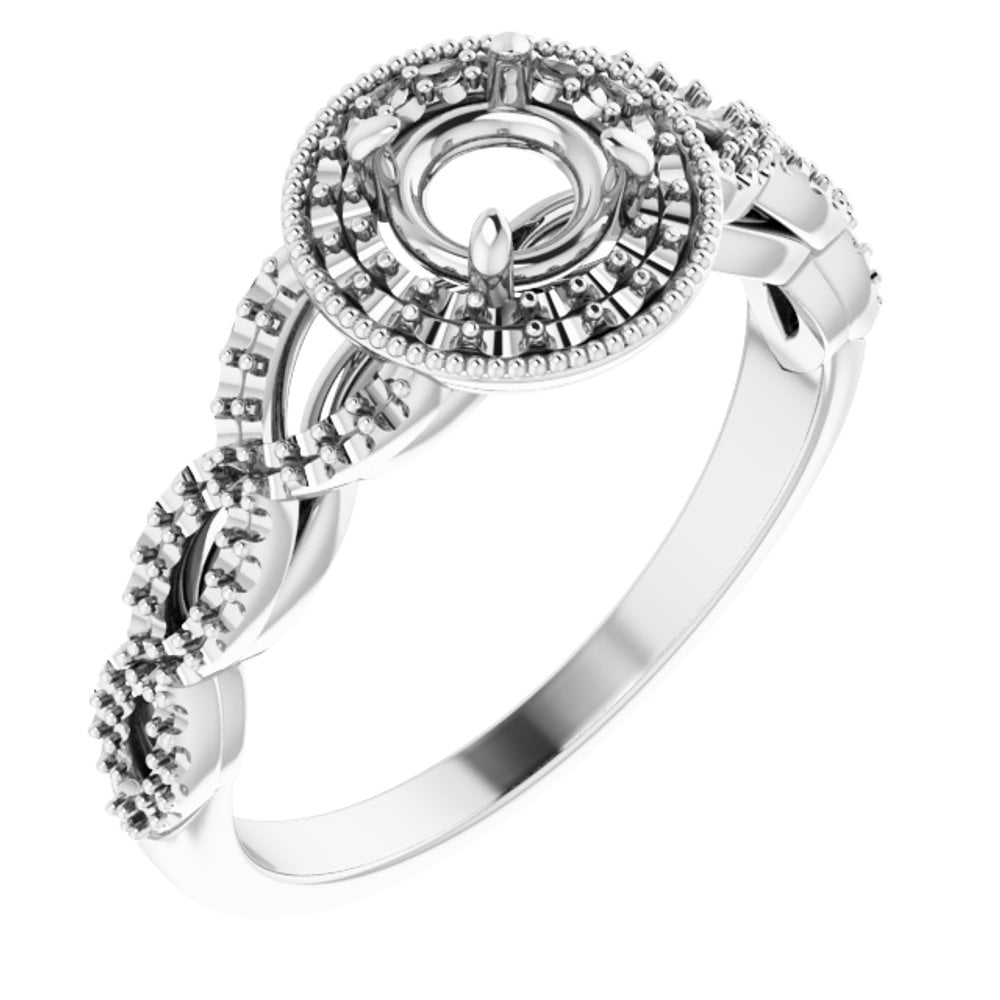 18k White Gold 5.2mm Round Shape Infinity-Inspired Pave Halo-Style ...