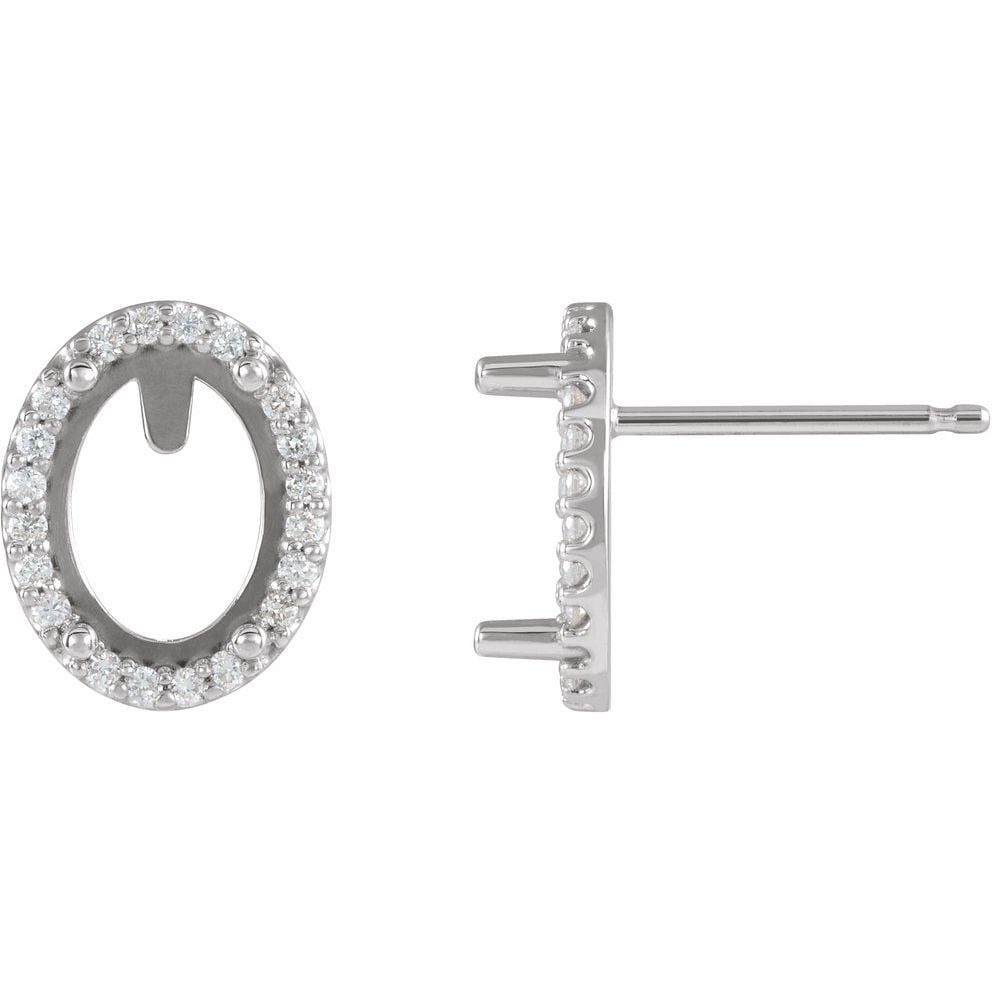 18k White Gold 5x3mm Oval Shape 4-Prong Diamond Semi-Set Earrings ...