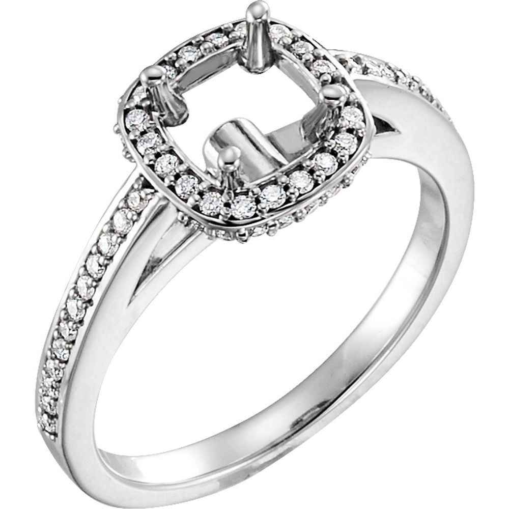 18k White Gold 6.5mm Round Diamond Accented Semi-Mount Halo-Style ...