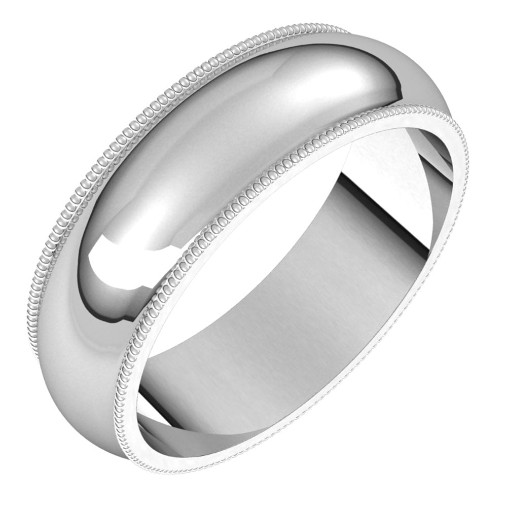 18k White Gold 6mm Milgrain Half Round Shape Classic Bridal Wedding ...